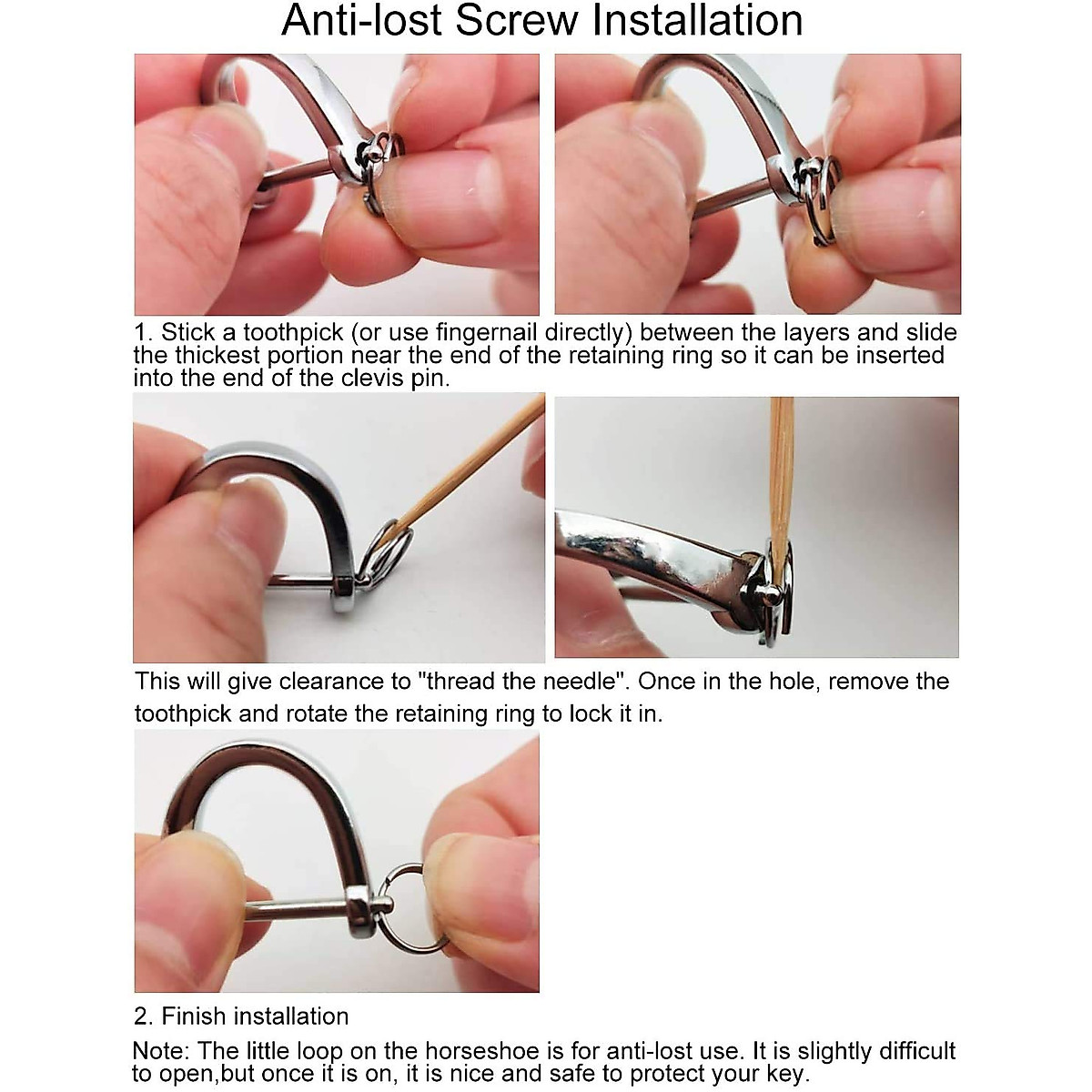 INFIPAR Car Keychain Metal Key Chain for Car Fob Key Ring Key Clip with Horseshoe Shaped Anti-Lost D-Ring for Men and Women 2 Pack