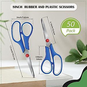 Therwen 50 Pack Multipurpose Scissors Bulk Craft Fabric Cutting Scissors Stainless Steel Sharp Scissor Craft Shears Comfort Grip Handles for Office Home School Student Art Supplies (Blue,7.5 Inch)