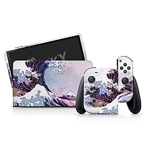 Tacky Design Wave Skin Compatible with Nintendo Switch OLED Skin Wrap Cover, Purple Skin for Nintendo Switch OLED Stickers, Premium Vinyl 3M Full Wrap Decal, Compatible with Joy-Con, Console, Dock.