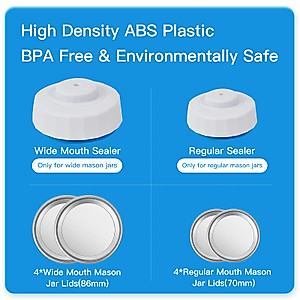 Electric Mason Jar Vacuum Sealer Kit for Wide & Regular Mouth Jars - Food Storage, Fermentation, Compatible with FoodSaver Vacuum Canning Sealer Machine Attachment, Electric Pump, and Lid Opener