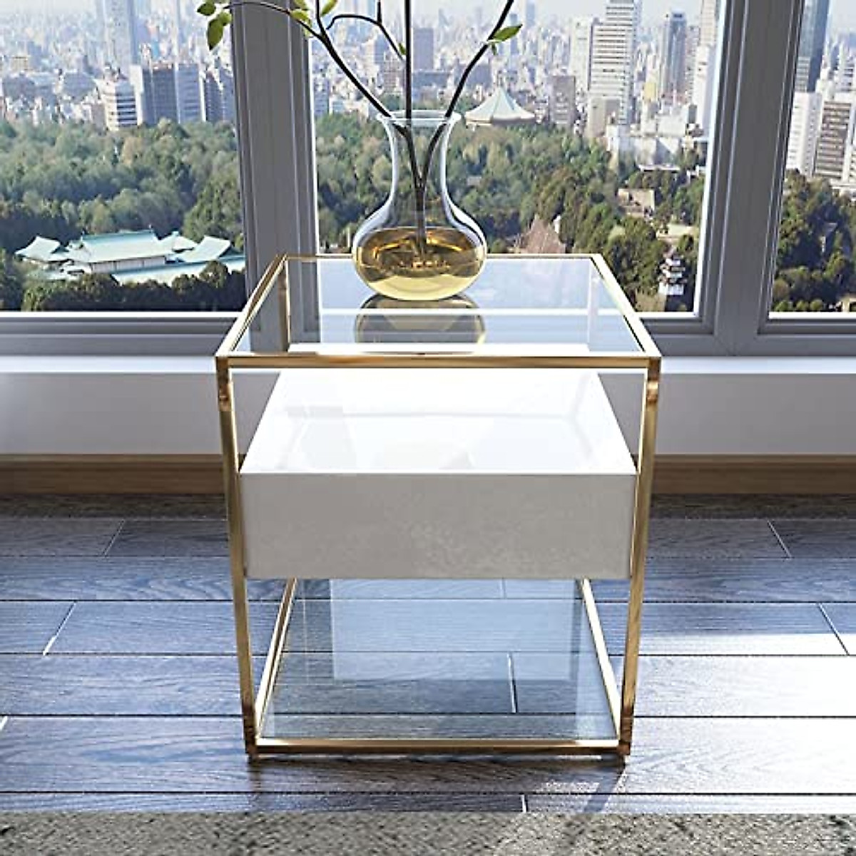 HIGOH Bedside Table Transparent Nightstand Simple Living Room Side Luxury Modern Multi-Function Storage Cabinet Bedroom Bedside Table