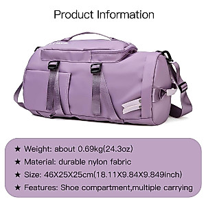 fancyfree Multipurpose Travel Backpack, Large Capacity Gym Duffle Bag, Daily Sport Backpack Tote with Individual Shoe Pockets for Men and Women (Purple)