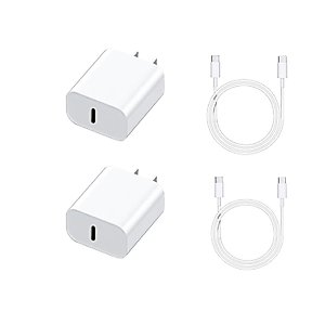 OthoKing PD 20W USB C Fast Charger and Cable Compatible for iPhone 15,15 Puls,pro,max, Type C Wall Charger with 4FT/1.2M USB C to C Charging Cable (2 Pack)