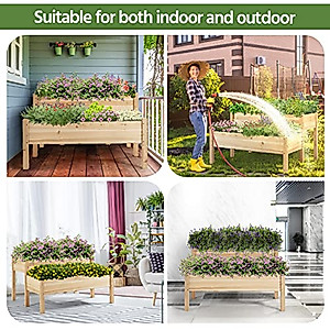 Yaheetech Wooden Raised Garden Bed 2 Tiers Elevated Planter Grow Box for Herb with Legs & Drainage Holes, 47x41x30in
