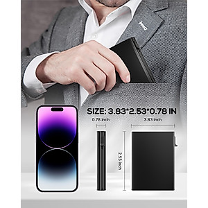 Mens Wallet Card Holder - Smart Wallet for Men, Pop Up Card Case, Top Grain Leather, RFID Blocking, Slim, Minimalist, Ultra Thin, Front Pocket, 9-14 Card Capacity | ID Window | Cash Slot (Black)