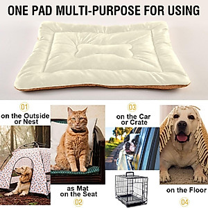 Coikll Cream-Colored Solid Color Pet Bed Pad Soft Dog Bed Mat with Anti-Slip Bottom, Machine Washable Crate Pad Mattress for Dog Sleeping- 24 * 18inches