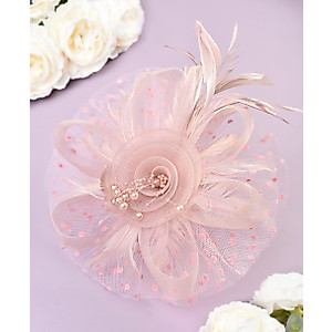 Zivyes Blush Pink Fascinators Hat for Women Tea Party Headband Kentucky Derby Wedding Cocktail Flower Mesh Feathers Hair Clip