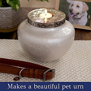 FOVERE – Decorative Urns for Ashes Adult Male and Female – Large White Ash Urn to Display at Home – 100% Handcrafted Cremation Urn for Human Ashes
