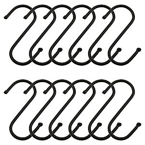 E-outstanding S Hook 12PCS 2.7 x 0.8 x 0.1Inch Black Heavy Duty Stainless Steel S-Shaped Hooks Hangers for Hanging pots and Pans, Plants, Utensils, Towels Small Size Hanging Hook