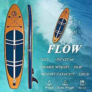 Inflatable Stand Up Paddle Board (6 Inches Thick), ISUP Package W/Premium SUP Accessories & Backpack, Non-Slip Deck,Fins, Adjustable Paddle, Leash, Hand Pump,Standing Boat for Youth & Adult