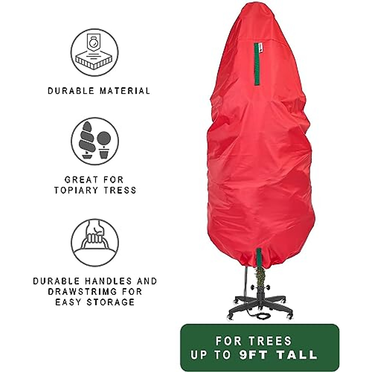 Upright Christmas Tree Storage Bag - Holiday Tree Cover for Christmas Trees or Topiary Trees - Durable, Lightweight, Convenient, Vertical Xmas Storage Bag (9 ft), Large