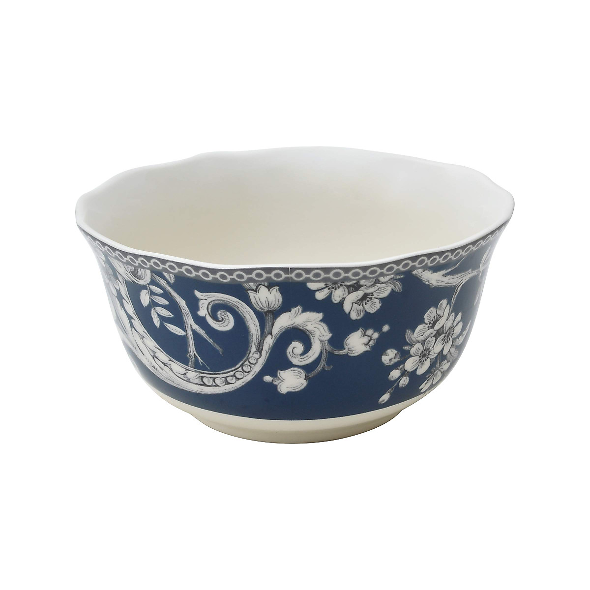 222 Fifth Adelaide 16-Piece Porcelain Dinnerware Set with Round Plates, Bowls, and Mugs, Dark Blue