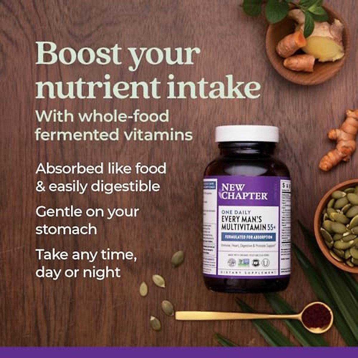 New Chapter Men's Multivitamin 50 plus for Brain, Heart, Digestive, Prostate & Immune Support with 20+ Nutrients + Astaxanthin - Every Man's One Daily 55+, Gentle on The Stomach - 72 ct