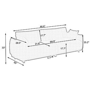 87" Sherpa Teddy Modular Loveseat Sectional Sofas, Modern Luxury Contemporary 3-Seat Cloud Couch with Metal Legs, Lambswool Fabric Leisure Sofa&Couches Furniture for Apartment,Office,2 Pillows