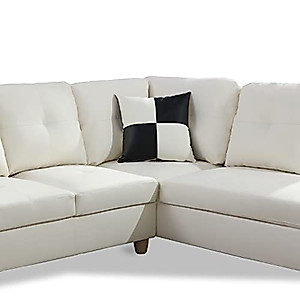 Beverly Fine Funiture Tinata Right Facing Faux Leather Sectional Sofa, Cream White