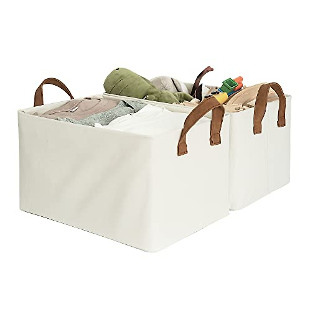 StorageWorks Storage Bins For Shelves With Metal Frame, Rectangle Storage Baskets, Beige, 2-Pack