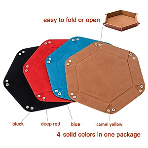 SHYVIA Dice Tray for RPG DND Table Games Metal Dice Rolling Tray Holder Dice Storage Box Larger Size Double Sided Folding PU Leather and Velvet 4 Pieces