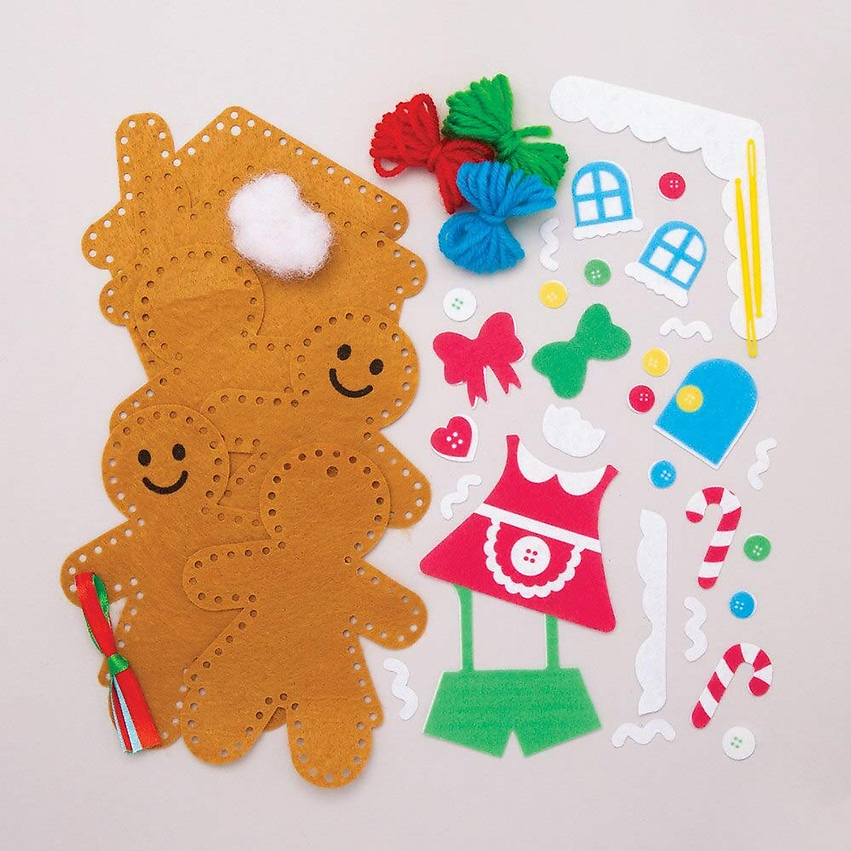 Baker Ross AT165 Gingerbread Ornament Sewing Kits - Pack Of 3, Christmas Arts And Crafts, Assorted