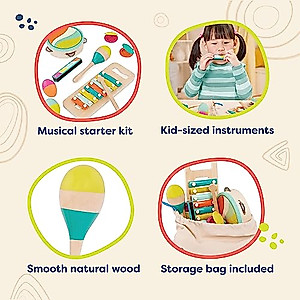 B. toys- Make a Melody- 9pc Wooden Musical Instruments – Xylophone, Tambourine, Harmonica – Drawstring Storage Bag – 2 Years +