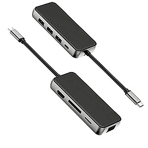 ZPLJ High-Speed USB C Adapter Expansion Dock Station 8 in-1 USB C Hub with Ethernet Port 4K HDMI PD Charging 3 USB 3.0 Ports Support SD TF Card Reader Compatible Portable
