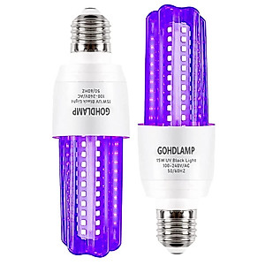 GOHDLAMP LED Black Light Bulb 15W Blacklight 100 Watt Equivalent LED Bulbs, 120V E26 Standard Base, UVA Level 395-400nm, Glow in The Dark for Body Paint, Blacklights Party, Fluorescent Poster- 2 Pack