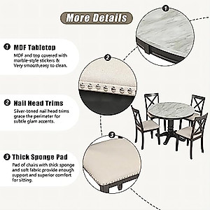 Xshelley Dining Table Set for 4, 5 Piece Dining Table Set with Faux Marble Finished Table and 4 Upholstered Chairs, Modern Dining Table Set for Kitchen Dining Room Living Room (Grey)