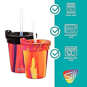 Silipint Silicone Kids’ Cups with Lids and Straws, Unbreakable, Durable, Safe, and Fun Silicone Kids’ Tumblers, Radberry & Sunfire Smash, Pack of 2