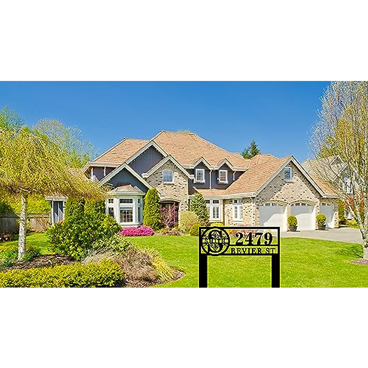 Personalized Metal Address plaque with Monogram displays your address and street name, House Number Address Sign, Personalized Metal Yard Stake House Address Name Sign