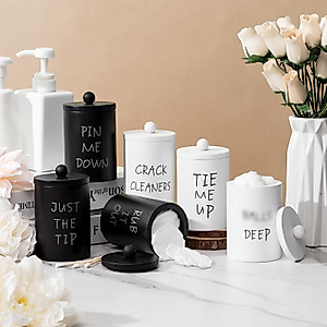 6 Pcs Apothecary Jars with Lids Wooden Qtip Holder Cotton Ball Holder Rustic Cotton Swab Holder Wood Bathroom Canisters Farmhouse Qtip Dispenser for Bathroom Accessories Decor Storage Organization