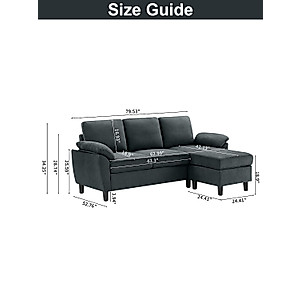 Jarenie 79.53" W Convertible Sectional Sofa, Modern L Shaped Upholstered 3 Seat Sofa Couches with Reversible Chaise for Living Room, Apartment, Dark Grey
