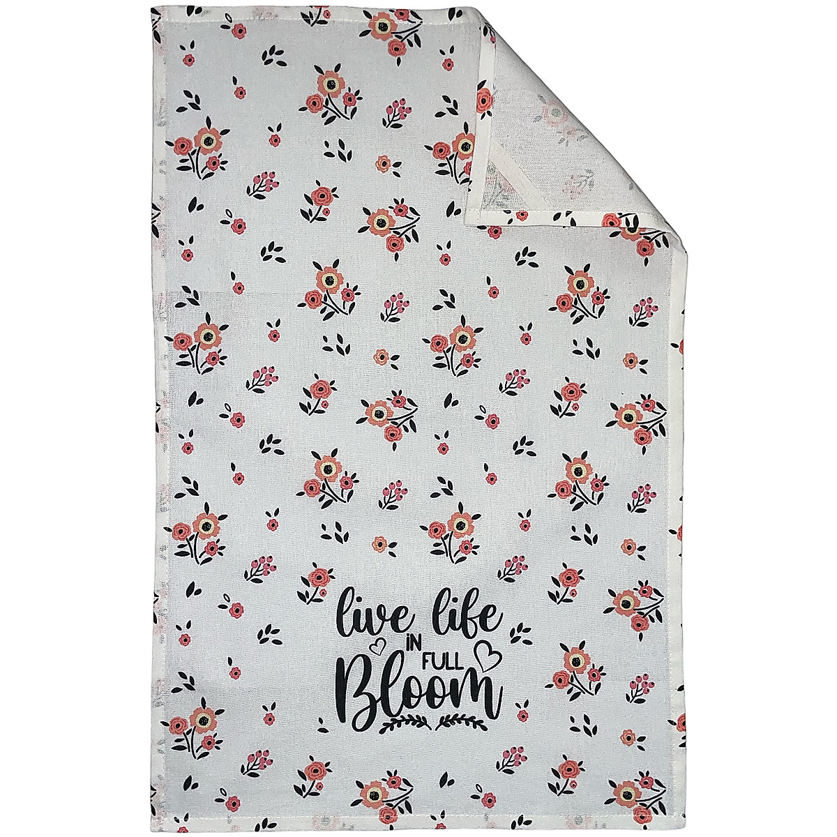 Set of 4, 100% Cotton, Spring Flower with Sentiment Live Life in Full Bloom Kitchen Towel Set, Include 2 Kitchen Towels, 1 Pot Holder & 1 Ovenmitt.