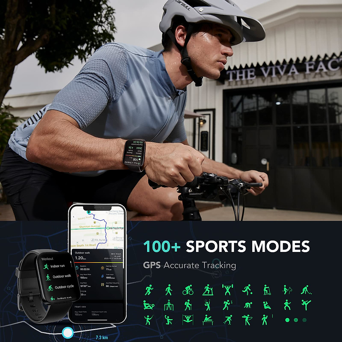 SKG Smart Watch Make/Answer Call for Men Women, GPS Fitness Tracker with 100+ Sports, SpoO2 Heart Rate Sleep Stress Monitor, IP68 Waterproof, 1.78" AMOLED Smartwatch for Android iOS iPhones, V9