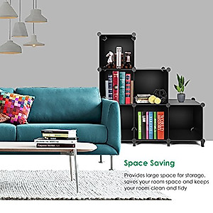 TomCare Cube Storage 6-Cube Closet Organizer Storage Shelves Cubes Organizer DIY Plastic Closet Cabinet Modular Book Shelf Organizing Storage Shelving for Bedroom Living Room Office, Black