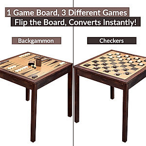 Sterling Games Wooden Chess Table | Chess, Checkers and Backgammon 3 in 1 Combo Game Table Furniture Set, 25" x 25", 4" King