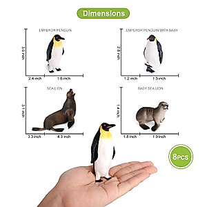 Volnau Sea Creature Toys Figures 8PCS Antarctica Ocean Animals Figurines for Toddlers Kids Christmas Decoration Fish Gift Plastic Preschool Pack and Bath Penguin Killer Whale Set