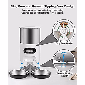 HUICOCY Automatic Cat Feeders, 304 Stainless Steel Timed Cat Food Dispenser for 2 Cats & Small Dog, 4.5L Pet Feeder with 2-Way Splitter, 1-4 Meals Portion Control,10s Voice Recorder, Dual Power Supply