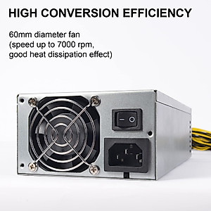 IKHMK 1800W Mining Power Supply, Mining PSU for BTC Miner Machine 100V-240V PSU with 15000 RPM Fan and Power Cable
