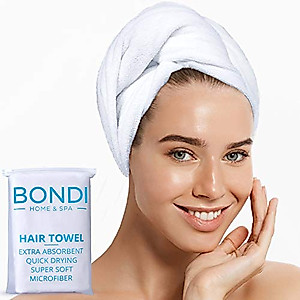 BONDI HOME SPA Microfiber Hair Towel - Extra Large Wet Hair Towel Wrap (42 x 22) - Anti-Frizz, Fast Hair Drying Towel - Perfect for Long, Thick or Curly Hair (Rectangle)