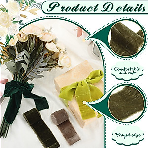 6 Rolls Velvet Ribbon 1.5 Inch Handmade Frayed Velvet Fall Wedding Ribbon Raw Edge for Wedding Bridal Bouquet Gift Wrapping Invitation Tie Fall Wreaths(Dark Color)