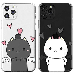 Toik Matching Couple Cases for Apple iPhone 11 Pro Xs Max Xr 10 X 8 Plus 7 6s 5s SE Soulmate Lightweight Angel Devil Cats BFFs Boyfriend TPU Print Gift Anniversary Kawaii Protective Girly Cute