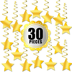 Shiny Gold Star Hanging Swirls - Pack of 30, No DIY | Oscar Party Decorations | Gold Star Decorations for Party | Golden Birthday Decor | Gold Star Party Decorations | Hollywood Party Decorations
