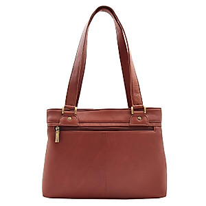 A1 FASHION GOODS Womens Leather Shoulder Bag Multi Zip Pockets Casual Handbag Polly (Brown)