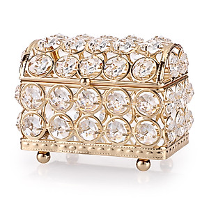 Hipiwe Crystal Jewelry Trinket Box Gold Mirrored Treasure Chest Box Small Keepsake Box Decorative Jewelry Display Case Organizer Earrings Rings Storage Box Gift for Women Girls