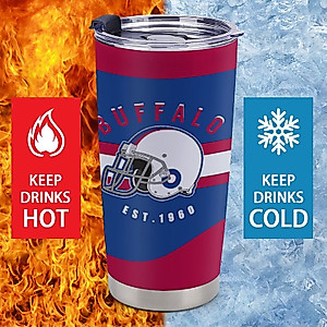 Custom Buffalo Tumbler 20oz Stainless Steel with Lid & Straw Personalized Football Fans Gifts for Women Men Coffee Travel Insulated Mug Cup Add Name Number