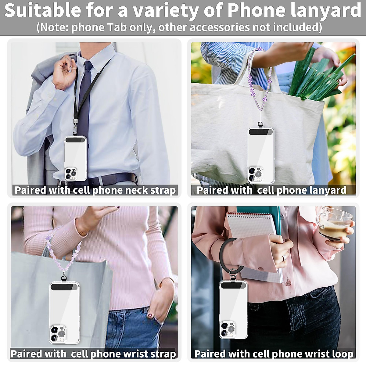 TACOMEGE Phone Tether Tab for iPhone, Cell Phone Lanyard Patch, Phone Strap Replacement Part for All Full Phone Cases (Black)