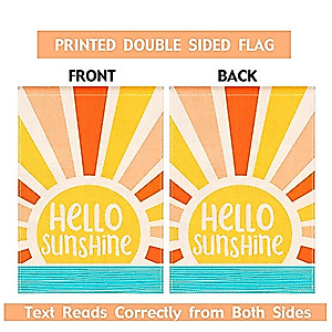 Jartinle Hello Sunshine Garden Flag, Rainbow Sun Summer Yard Flag Double Sided Vertical Burlap Outdoor Decor 12.5 x18 Inch