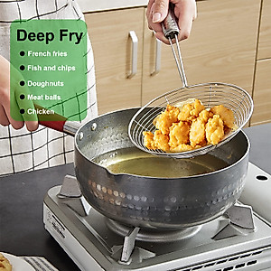 Swify Set of 3 Asian Strainer Ladle Stainless Steel Wire Skimmer Spoon with Handle for Kitchen Frying Food, Pasta, Spaghetti, Noodle-30.5cm, 32cm, 35cm