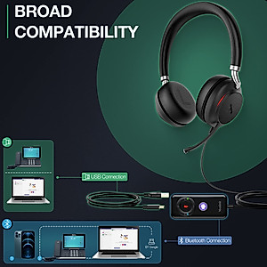 Yealink UH38 Bluetooth USB Wired Headset with Microphone Stereo for PC Computer Headset Telephone Headset Teams Certified with Noise-Canceling with 360° Busylight