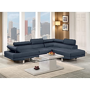 Poundex 2-PCS Sofa Sectional, Dark Blue