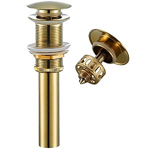 SWHYGER Bathroom Sink Pop Up Drain Without Overflow,Brass Pop Up Sink Drain Assembly Brushed Gold,83606BG.